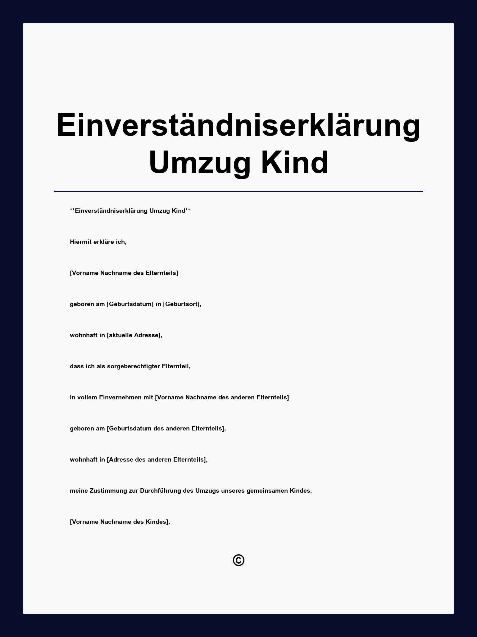 Einverständniserklärung Umzug Kind Vordruck